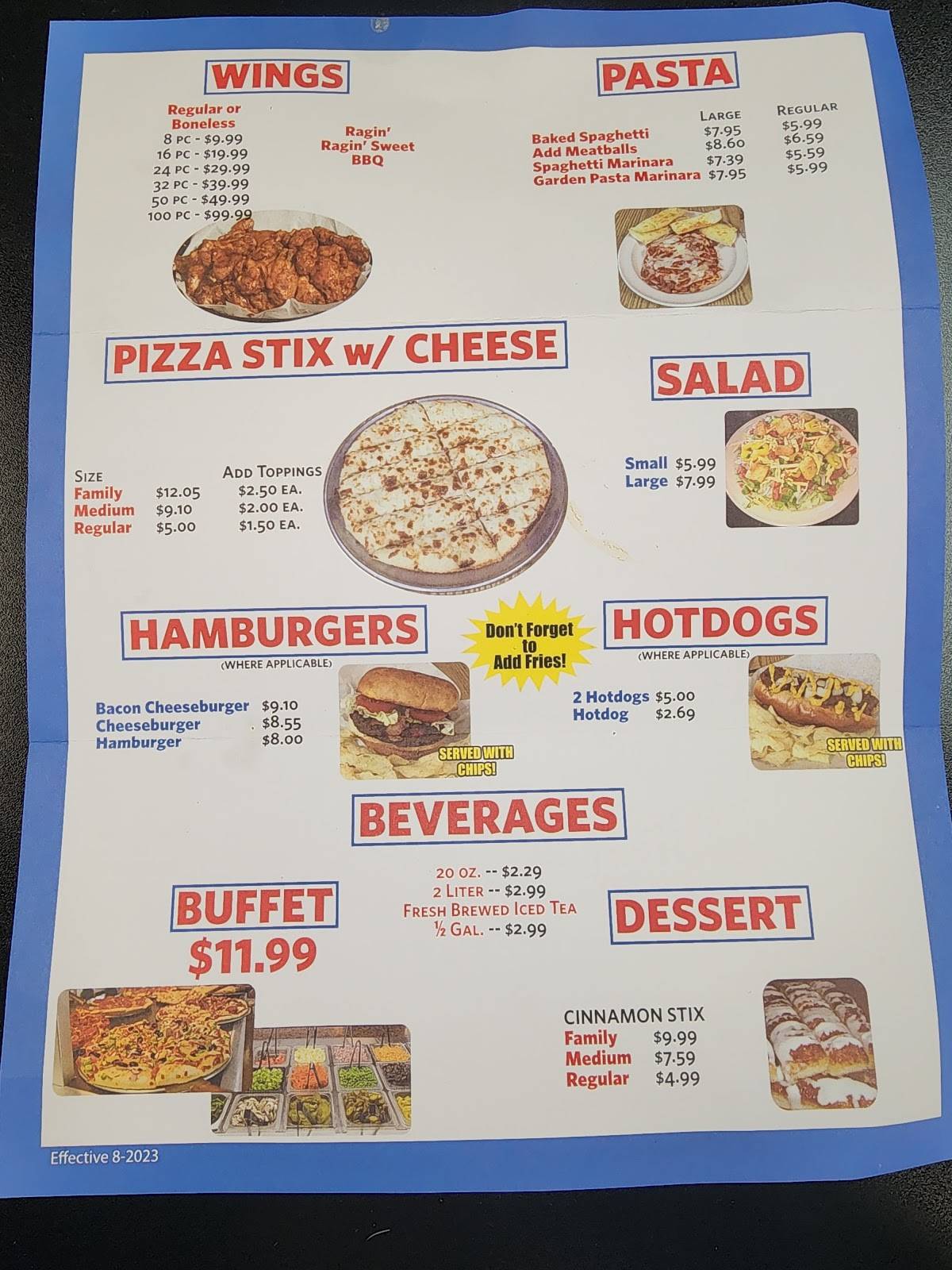 Menu at Pizza Plus pizzeria, Rich Creek