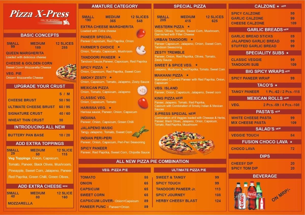 Menu at Pizza X-Press, Neemrana, Eldico hill side