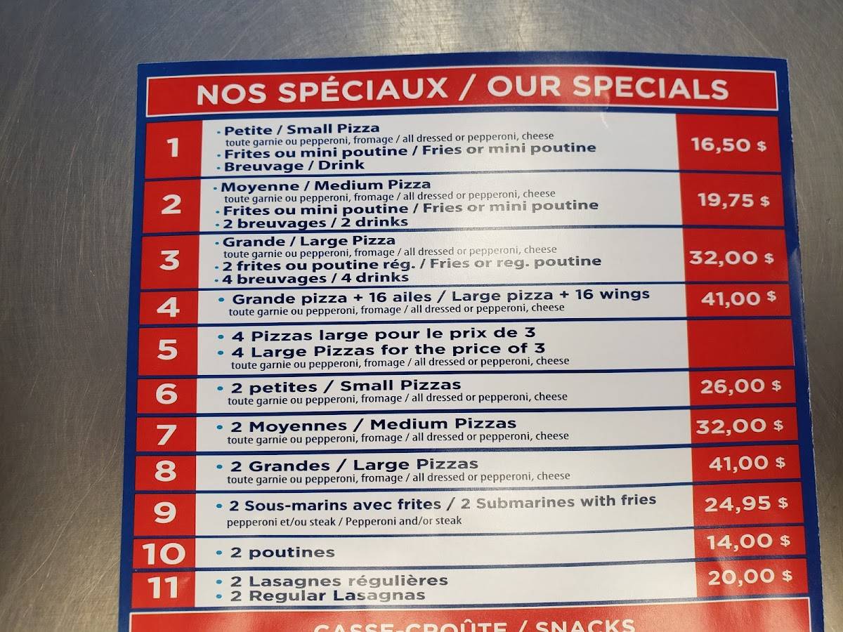 Menu au Pizzeria 335, Terrebonne, Rang Saint-François