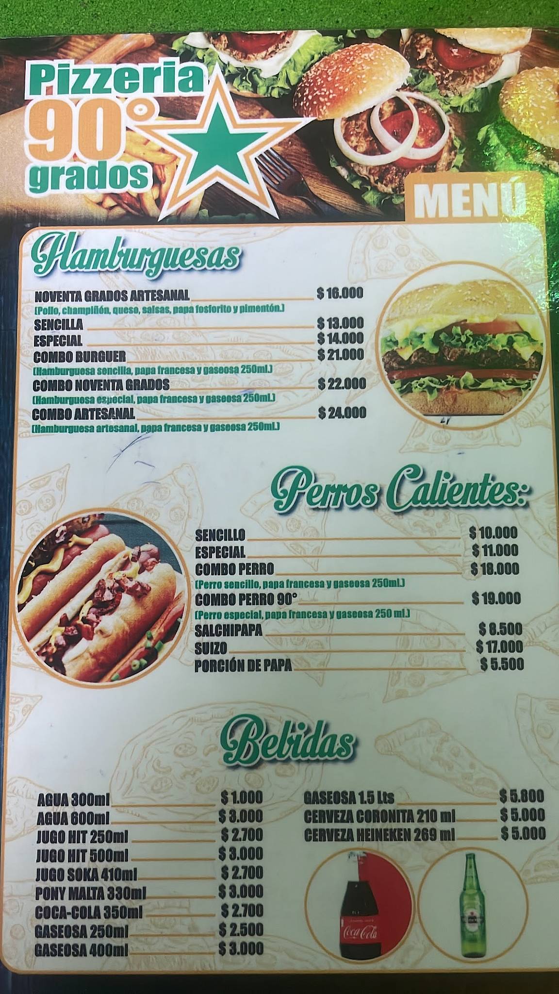 Carta de Pizzería 90° Grados Facatativa, Facatativá