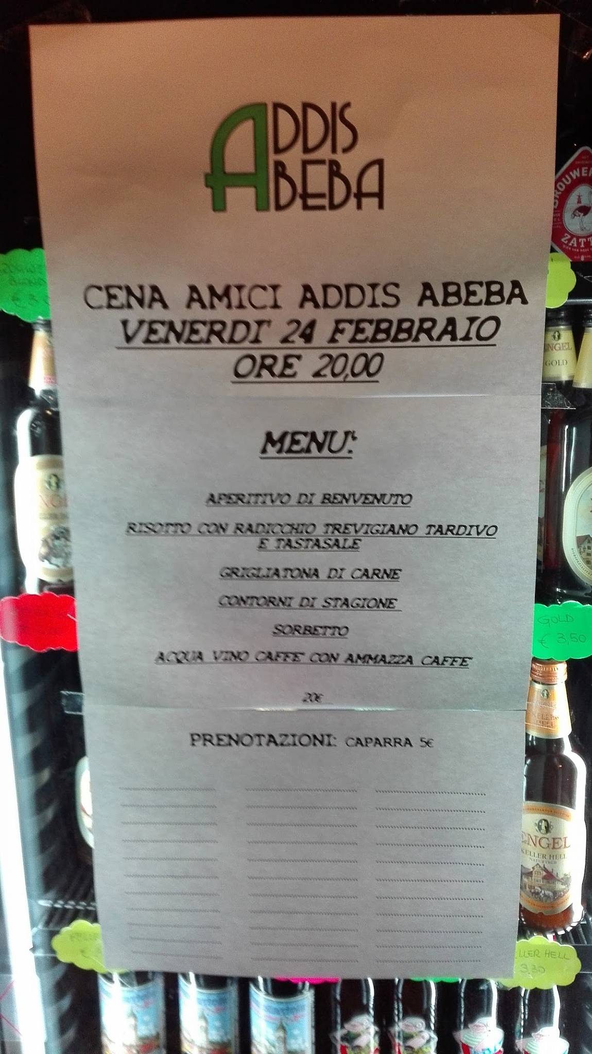 Menu at Pizzeria Addis Abeba, Zanè
