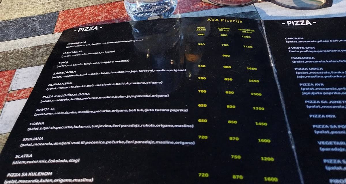 Menu at Pizzeria Ava Zrenjanin, Zrenjanin