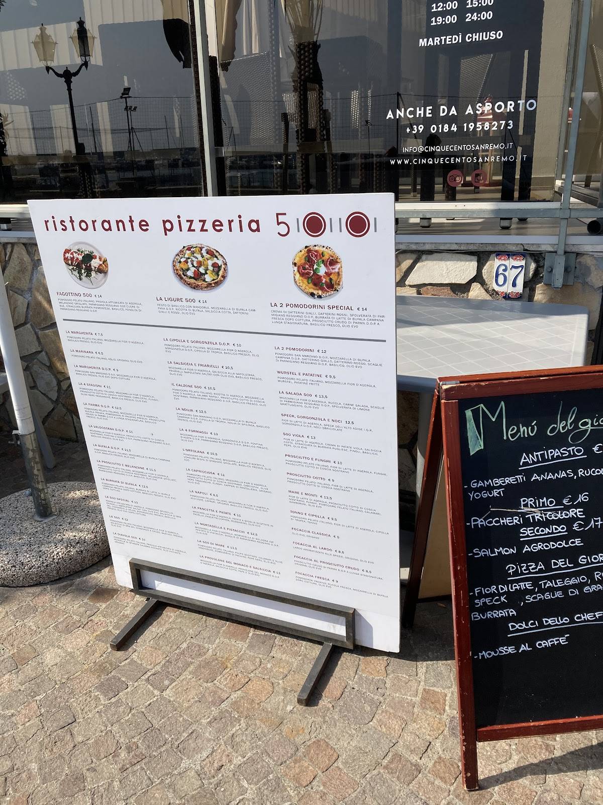 Menu at Pizzeria Cinquecento Sanremo, Sanremo