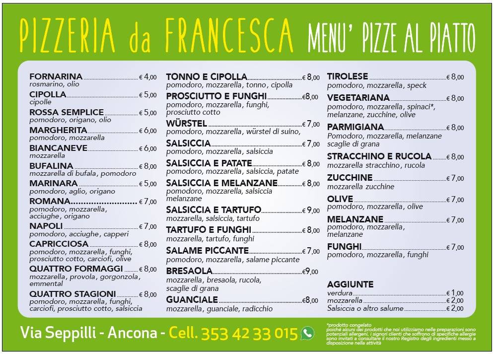 Menu da Pizzeria Da Francesca, Ancona