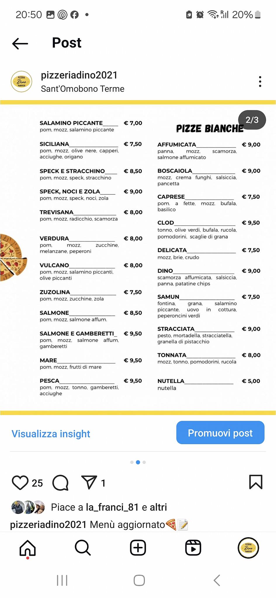 Menu da Pizzeria Dino, Selino Basso