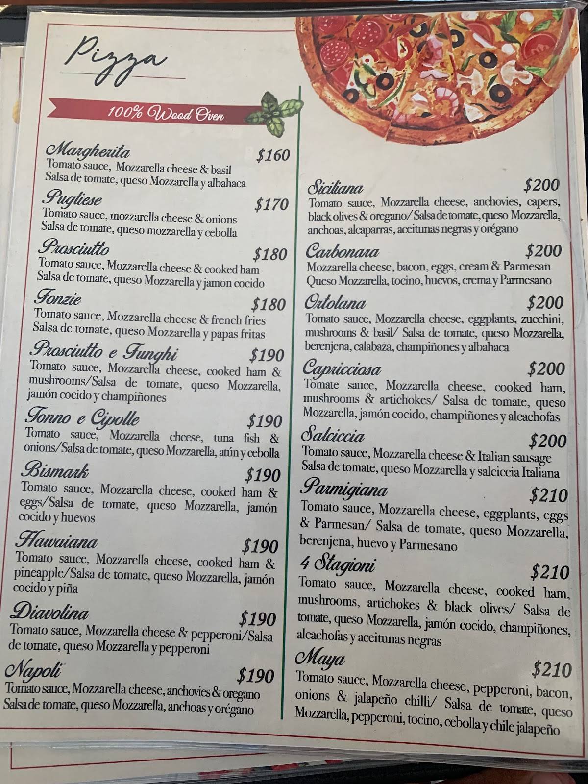 Menu at Don Mario pizzeria, Playa del Carmen, Av. 10 Calle 8 Esquina