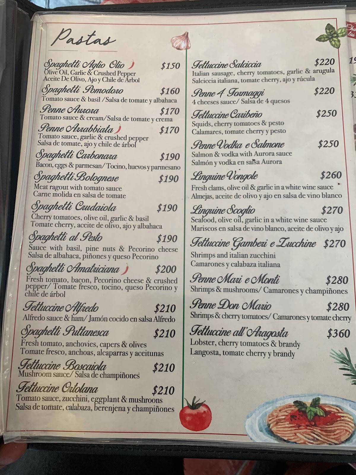 Menu at Don Mario pizzeria, Playa del Carmen, Av. 10 Calle 8 Esquina