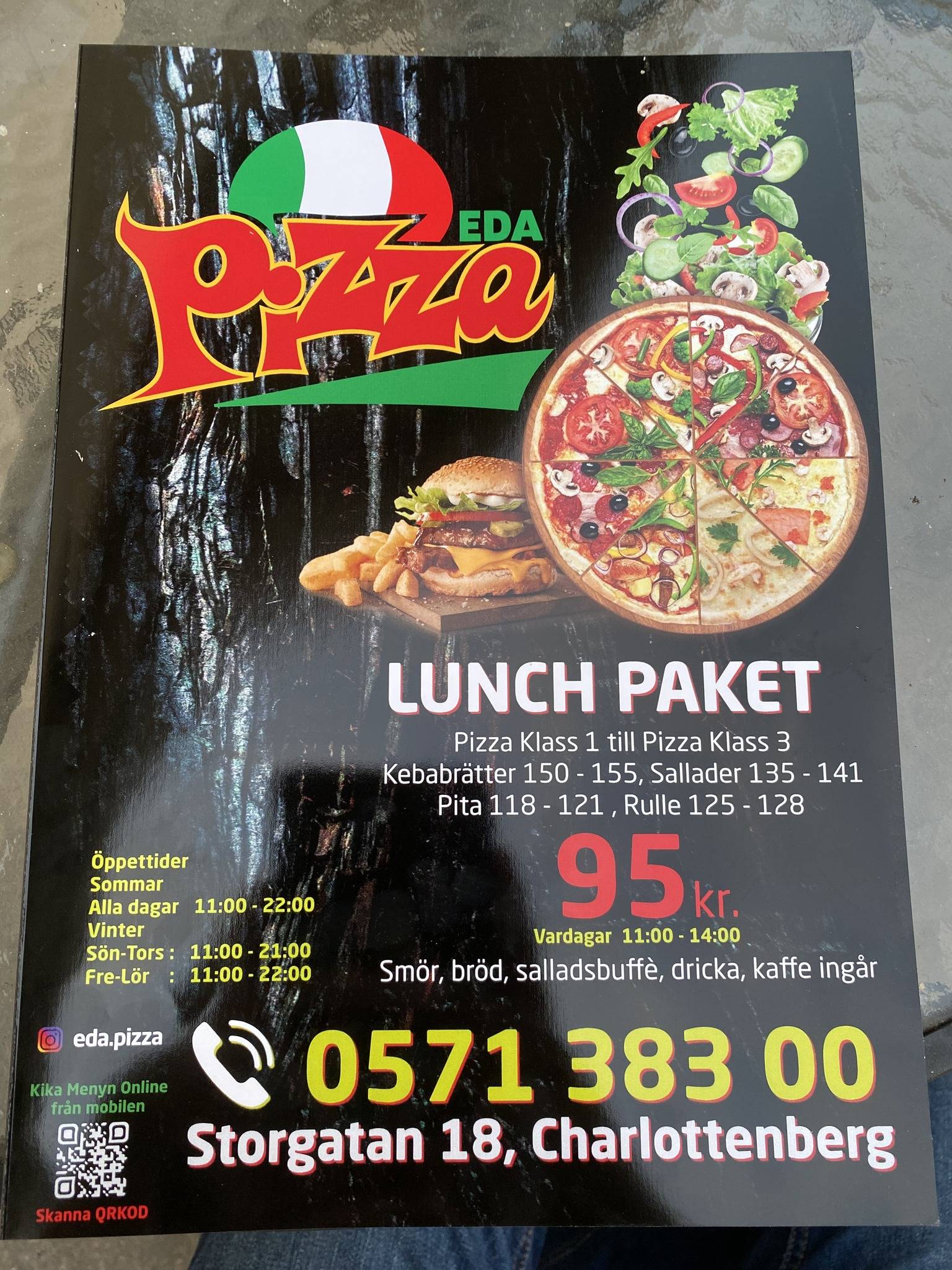 Menu at Eda Pizza restaurant, Charlottenberg