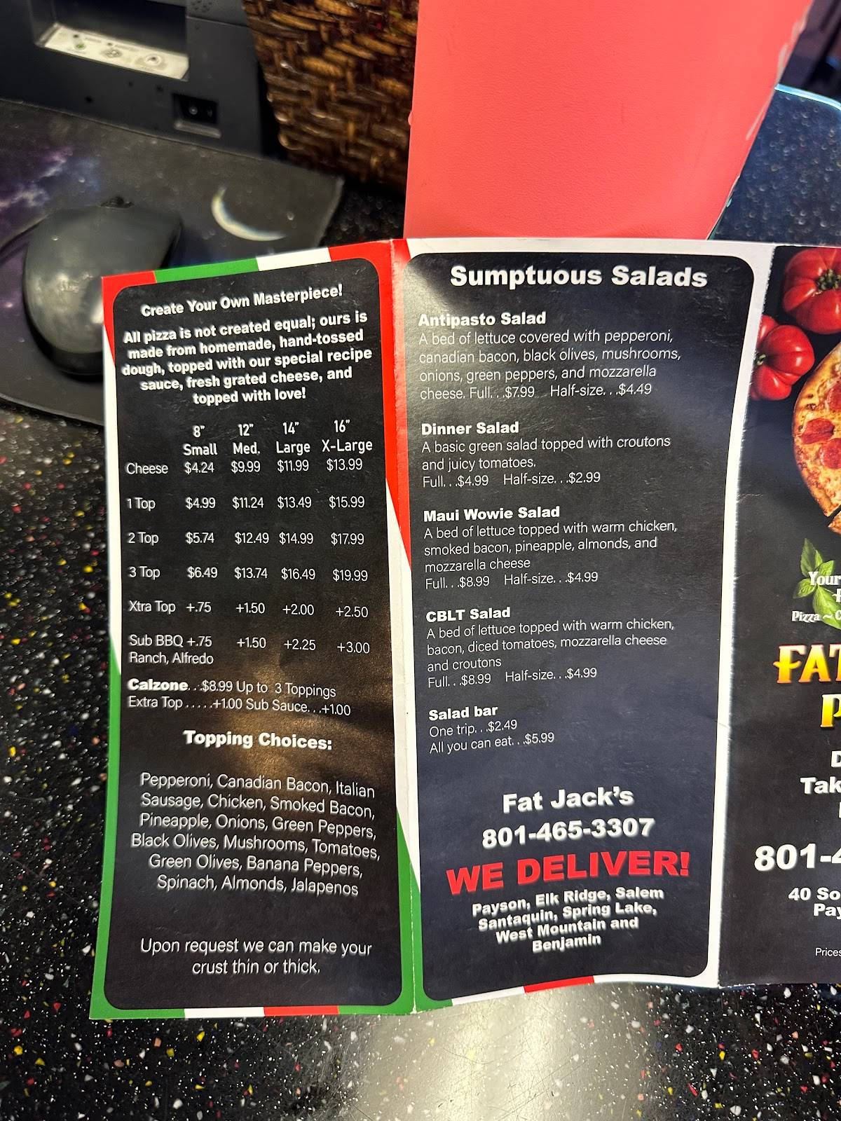 Menu at Fat Jack's Pizza pizzeria, Payson