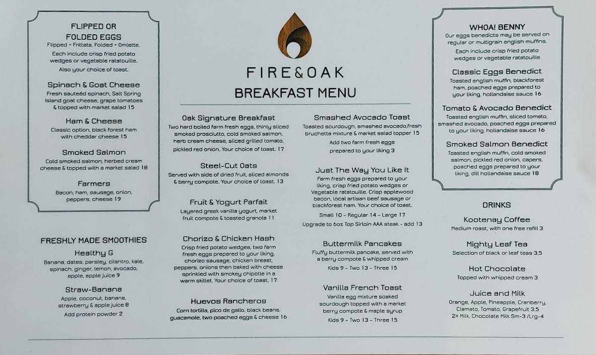 Menu at Fire & Oak pizzeria, Cranbrook