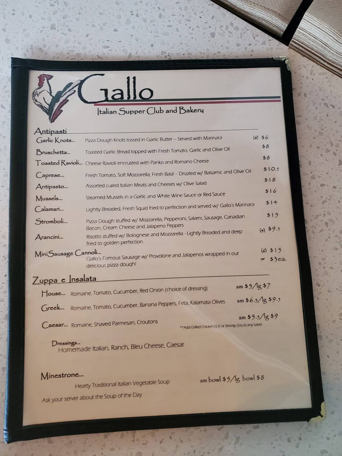 Menu at Gallo Italian Supper Club and Bakery, Englewood