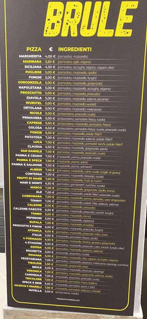 Menu da Il Nuovo Brulè pizzeria, Asti