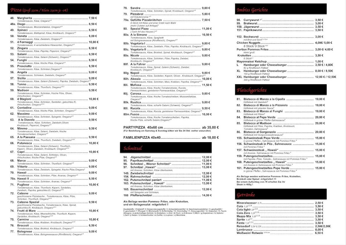 Carta de Pizzeria-Imbiss Madison, Bergheim