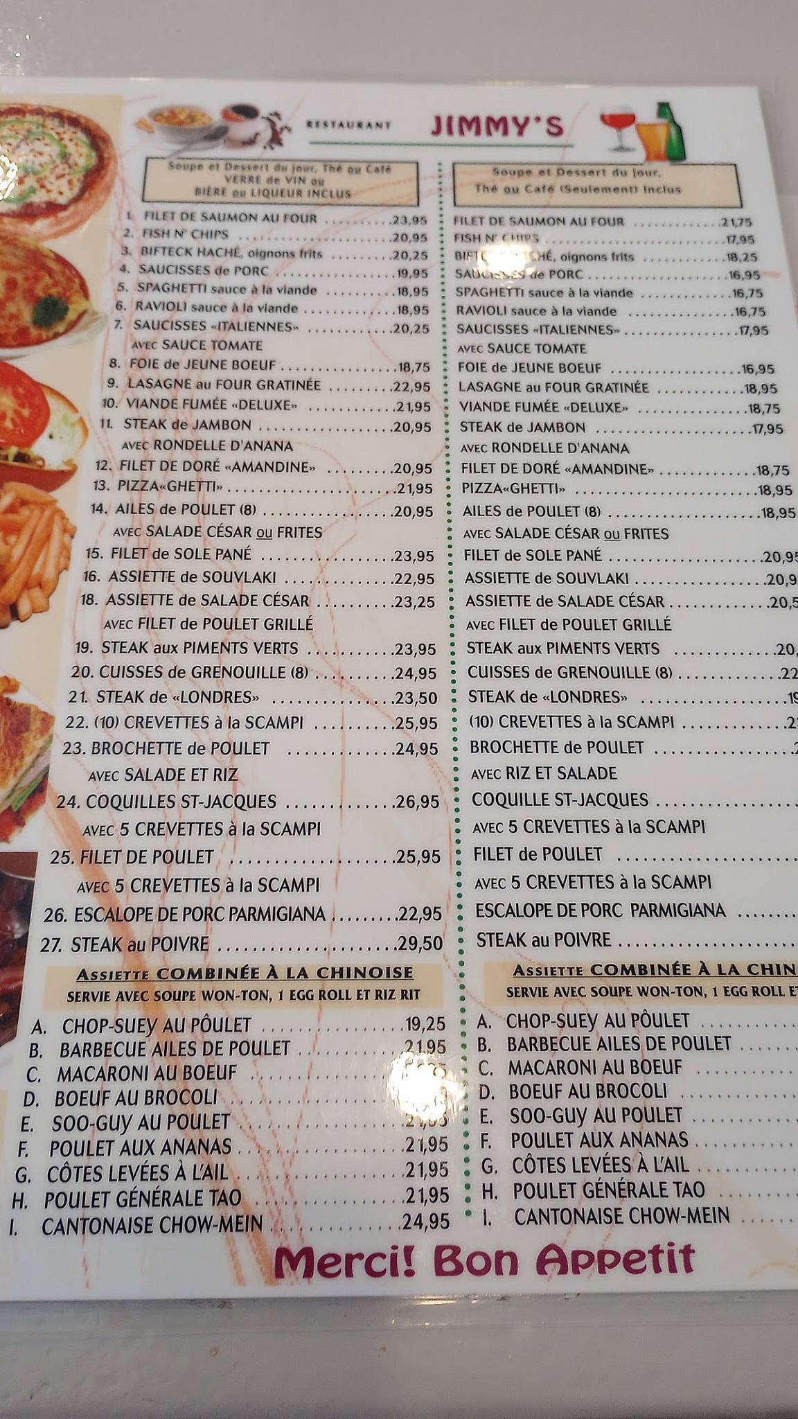 Menu au Restaurant Jimmy, Montréal