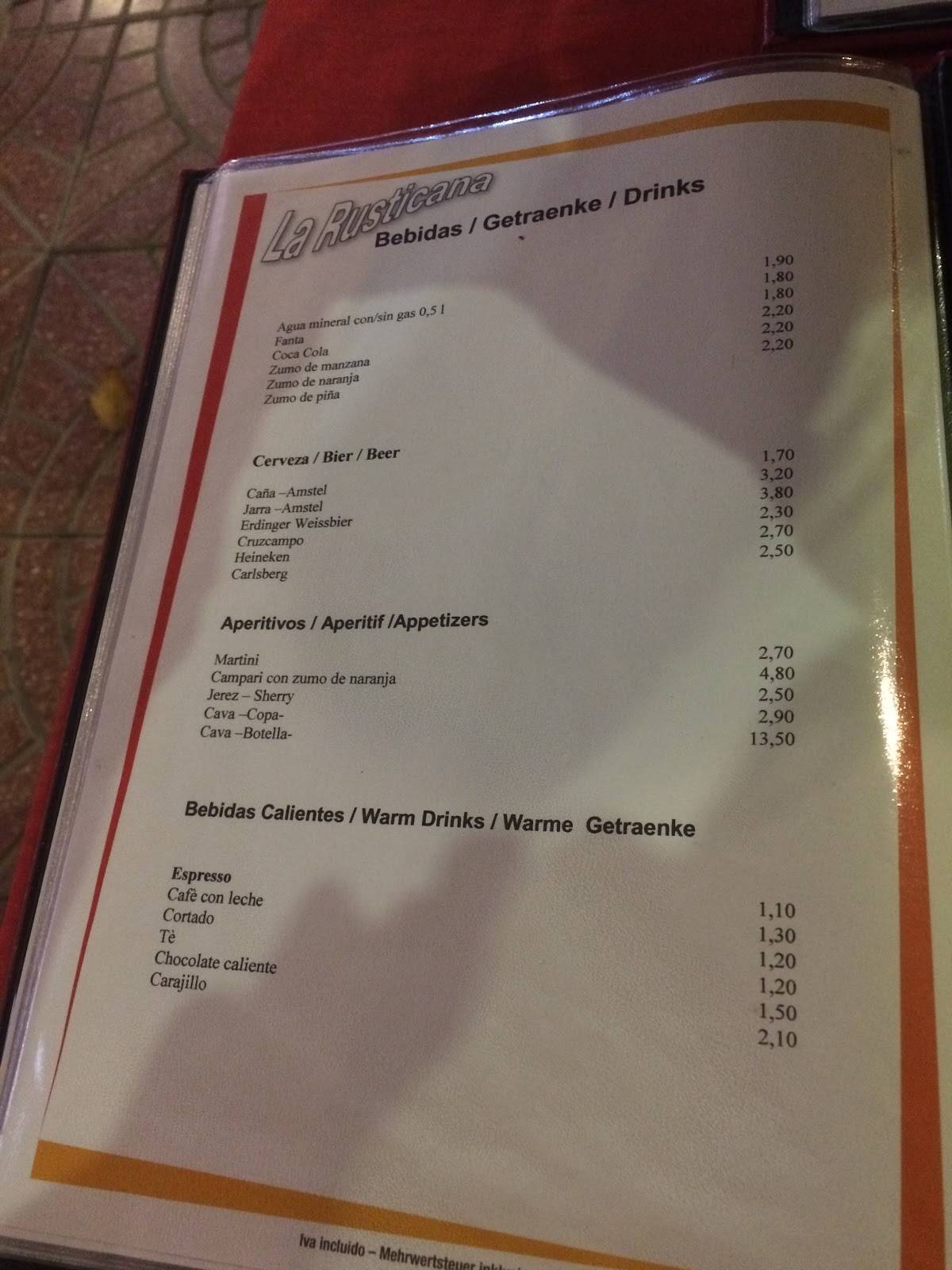 Menu at Pizzeria La Rusticana, Calp