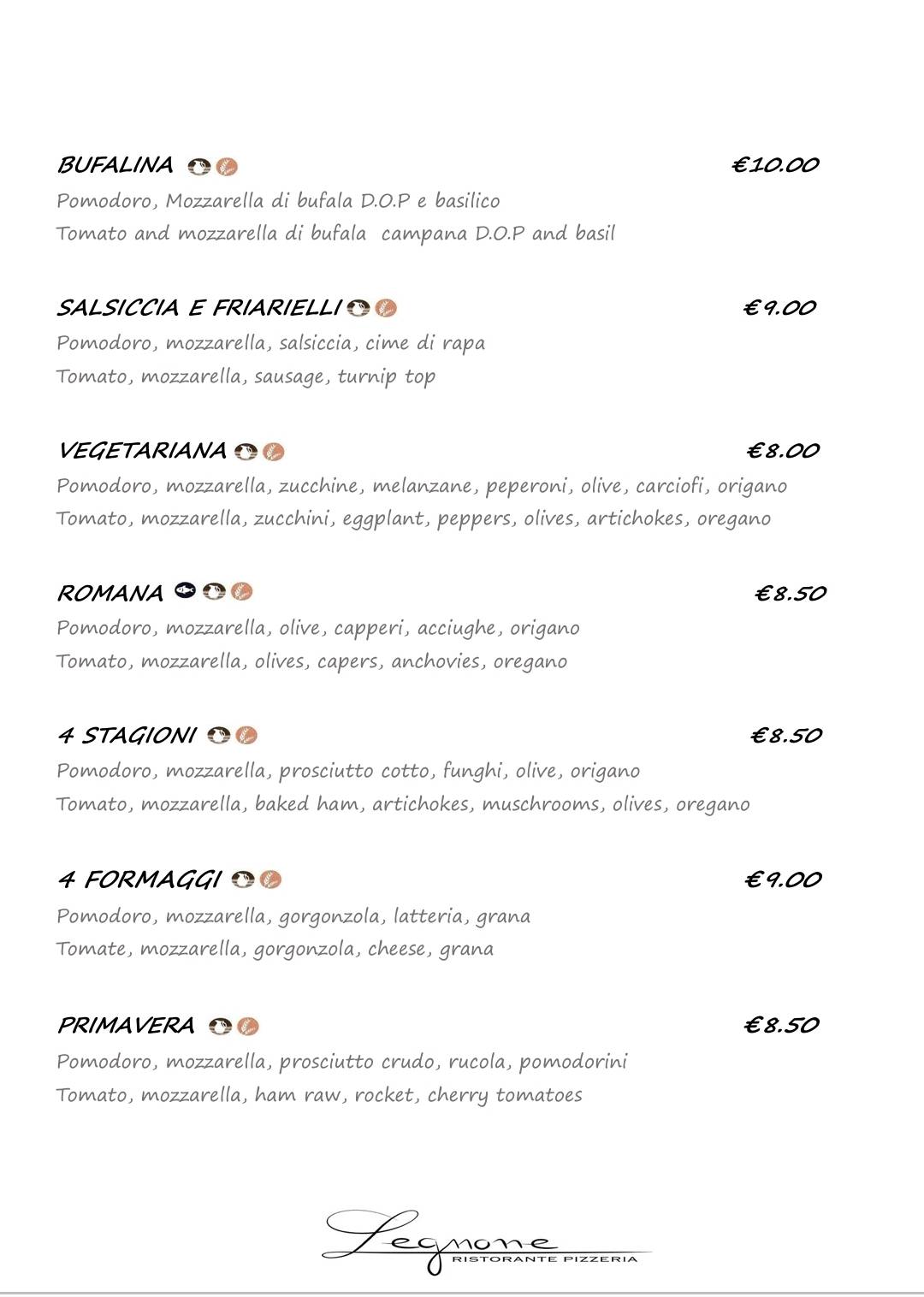 Speisekarte von Pizzeria Legnone, Colico Piano
