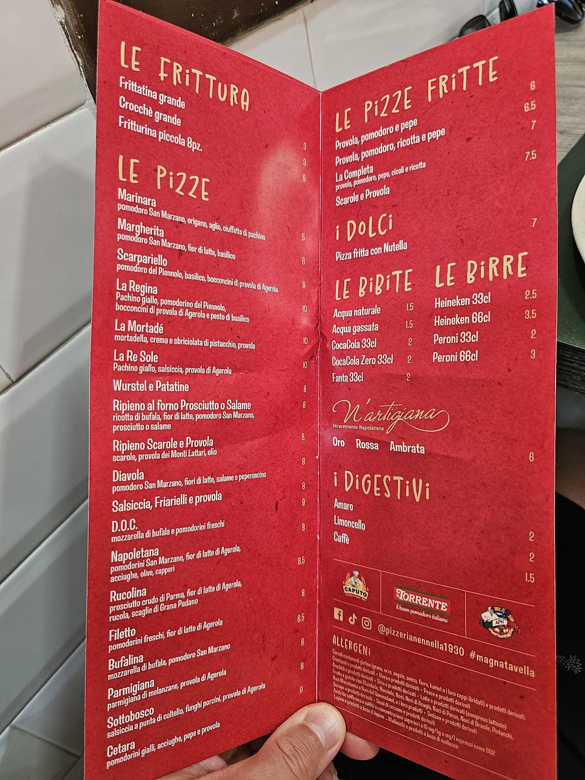 Speisekarte von Pizzeria Nennella, Neapel, Via Santa Caterina da Siena