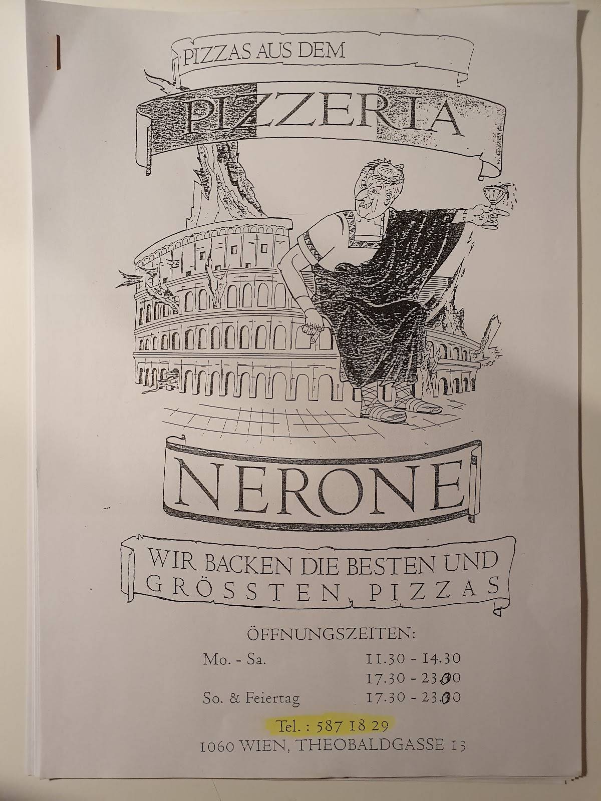 Speisekarte von Pizzeria Nerone, Wien