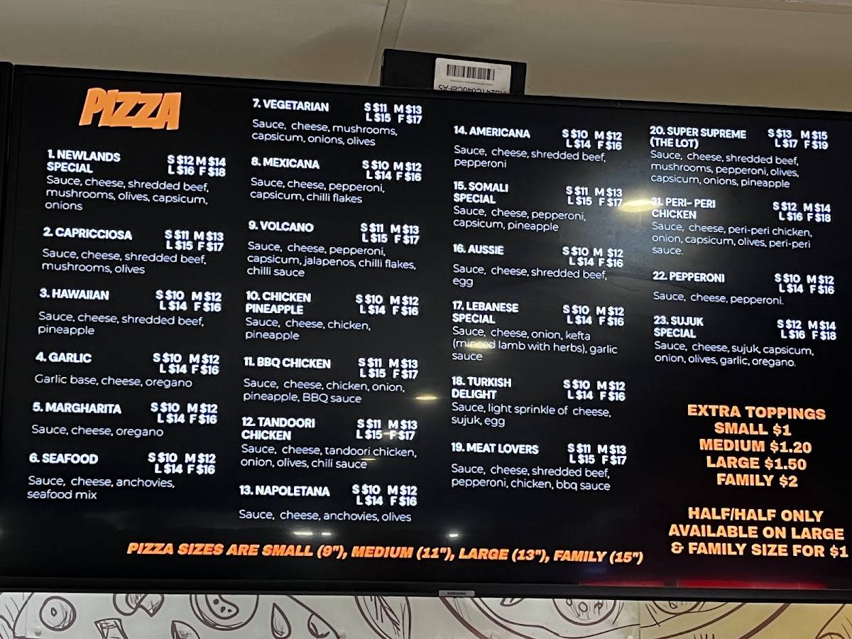 Menu at Newlands Pizza pizzeria, Coburg North, 3/8 Murray Rd