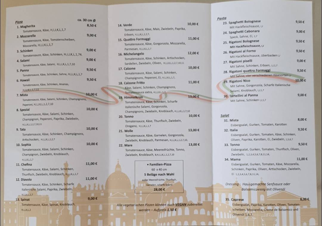 Speisekarte von Pizzeria Porta Via, Himmelkron