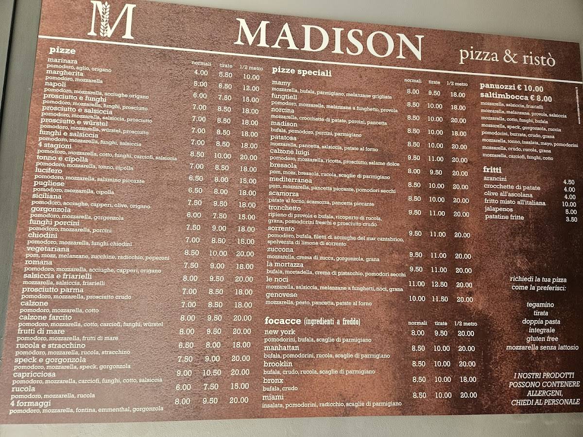 Menu da Madison - Pizza & Ristò (Montecchio Emilia) ristorante ...