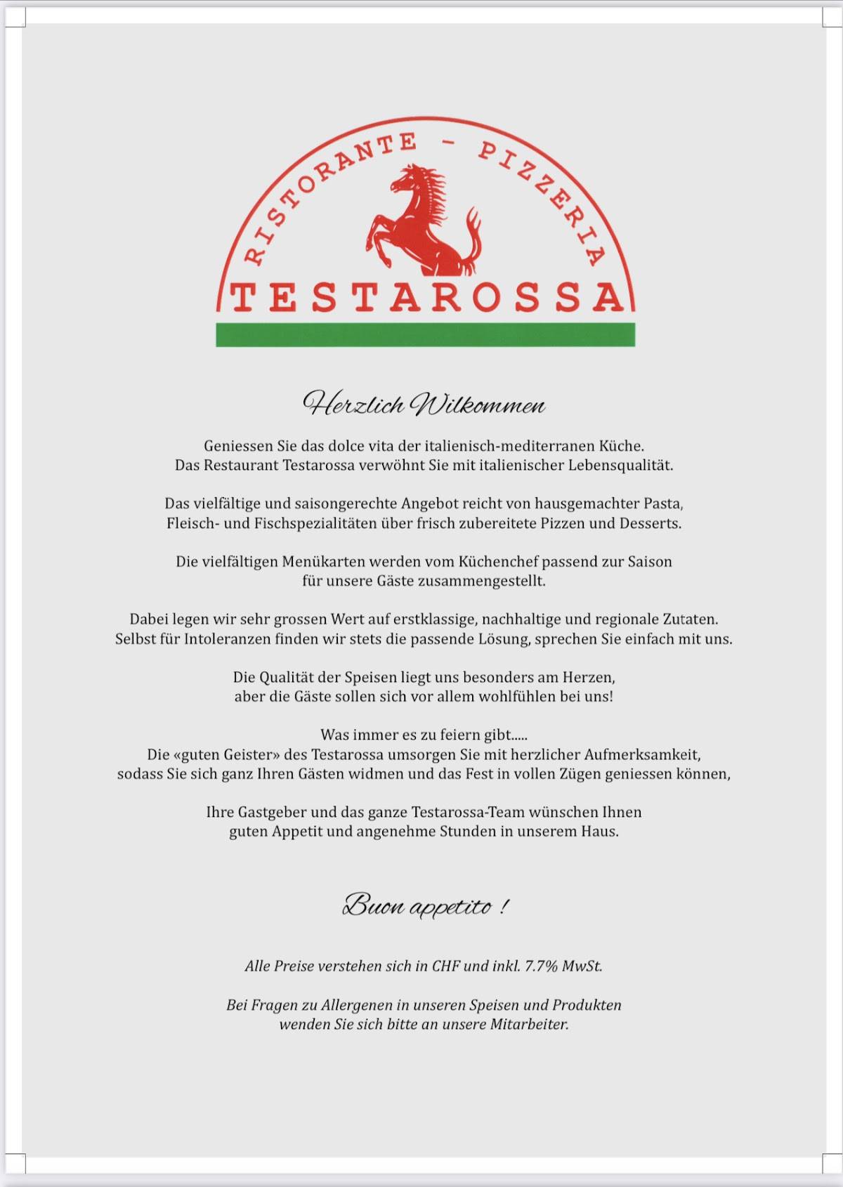 Speisekarte von Ristorante Pizzeria Testarossa, Wittenbach, St ...