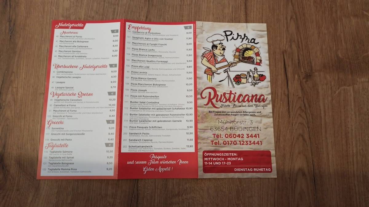 Speisekarte von Pizzeria Rusticana, Büdingen, Mühltorstraße 3