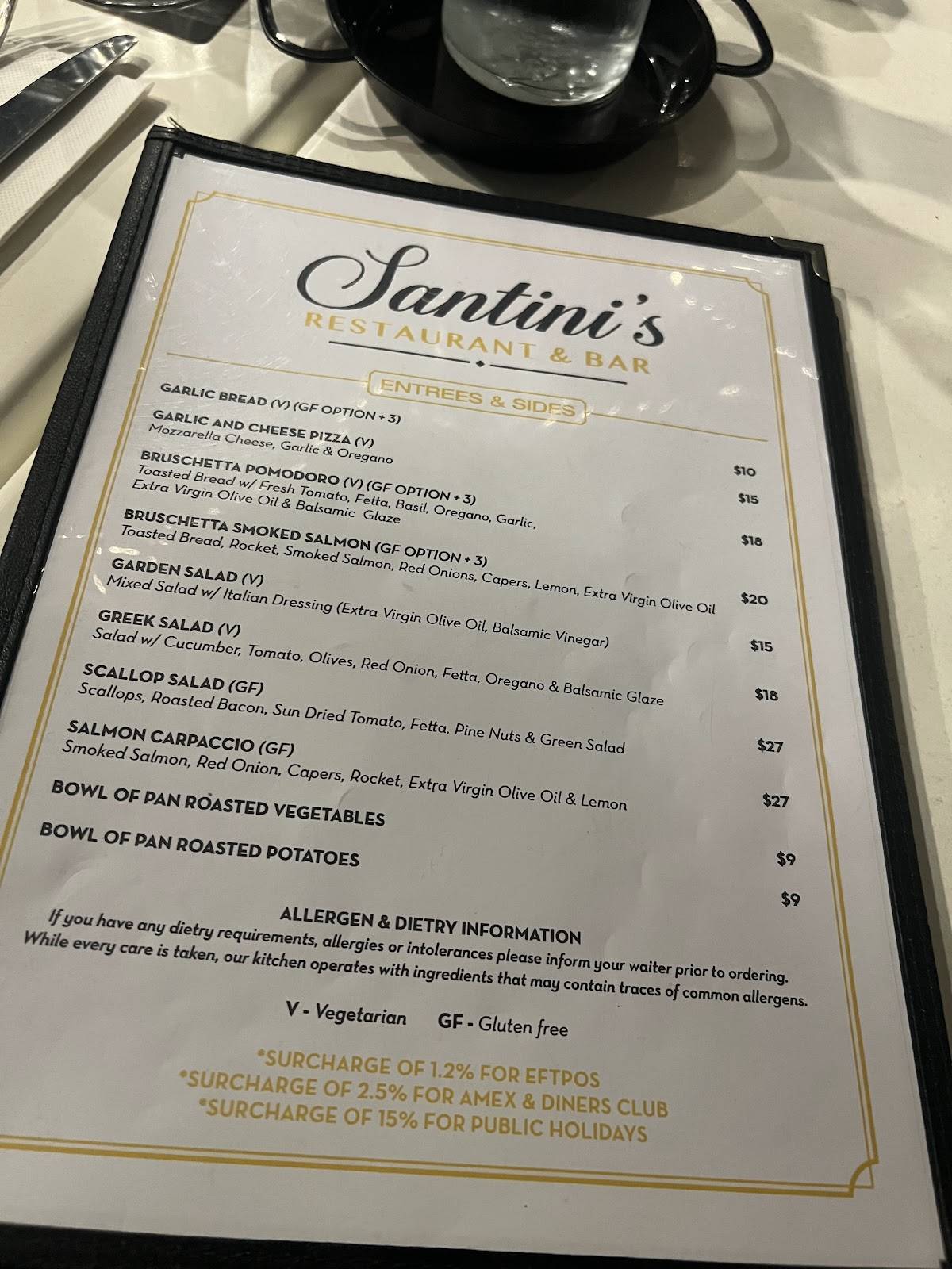 Menu at Santini’s Restaurant & Bar, Torquay