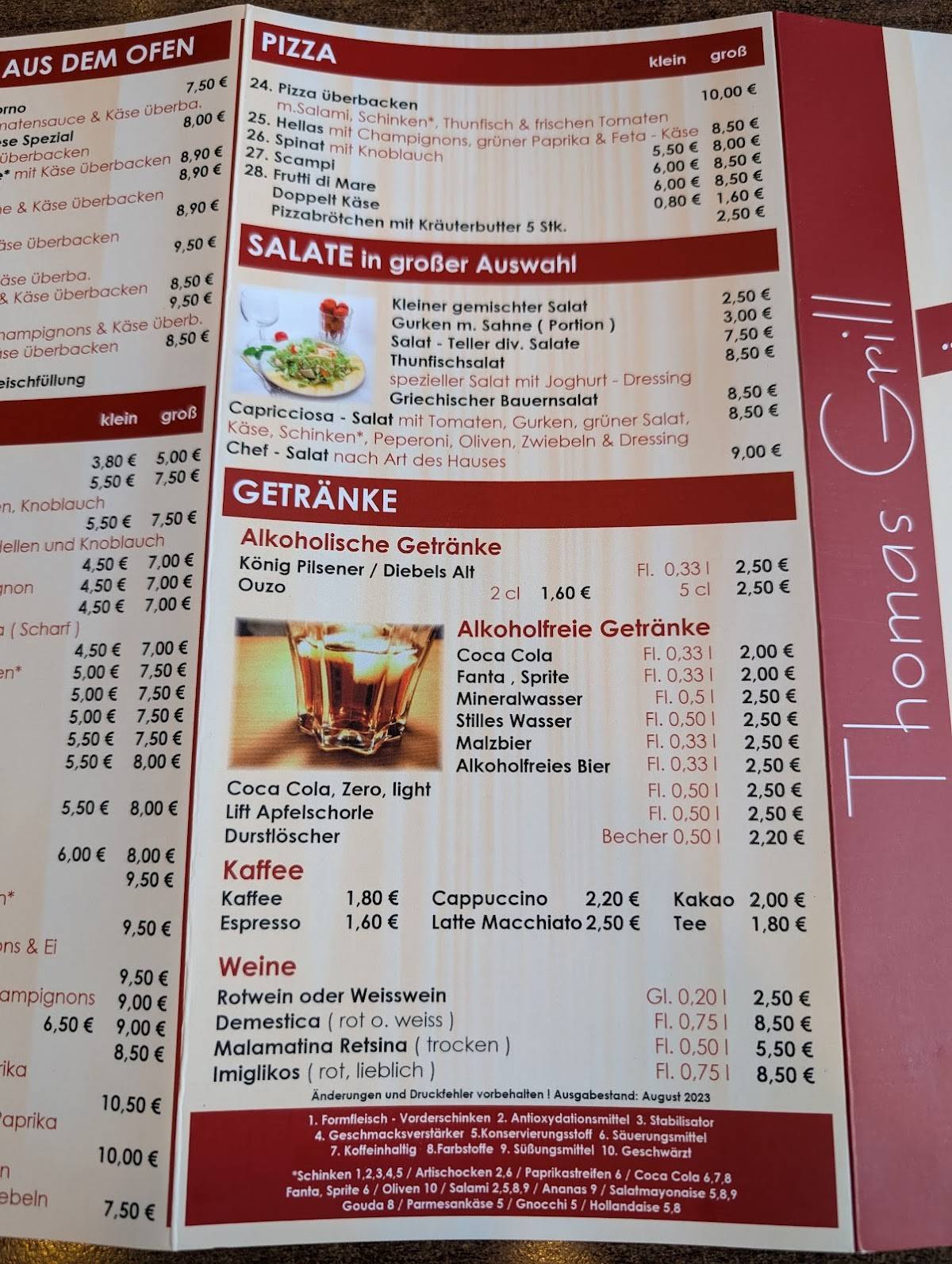 Speisekarte von Thomas Grill pizza, Duisburg