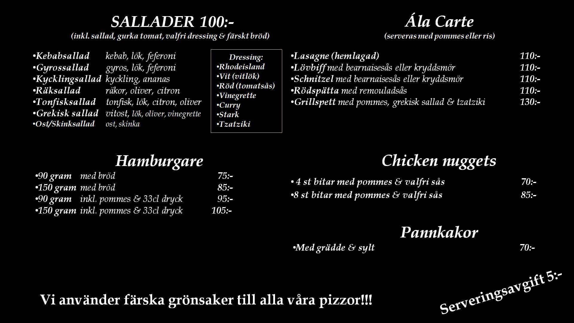 Menu at Pizzeria Vi och Ni, Söderköping