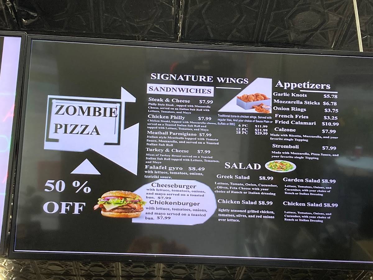 Menu at Zombie Pizza pizzeria, Richmond