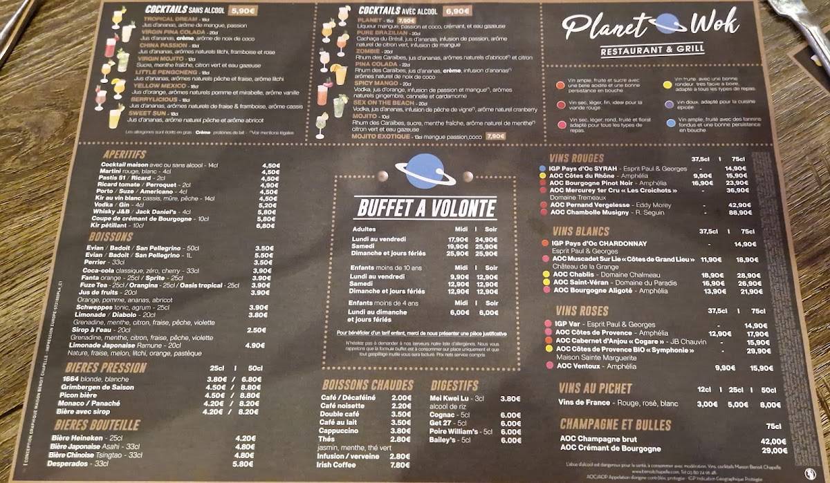 Menu au Planet Wok restaurant, Quetigny