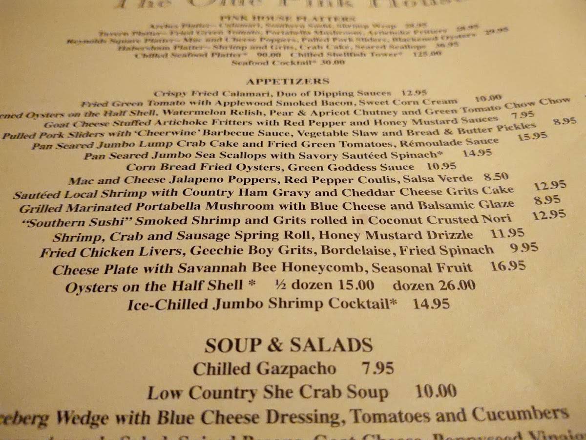 Menu at Planters Tavern pub & bar, Savannah, 23 Abercorn St