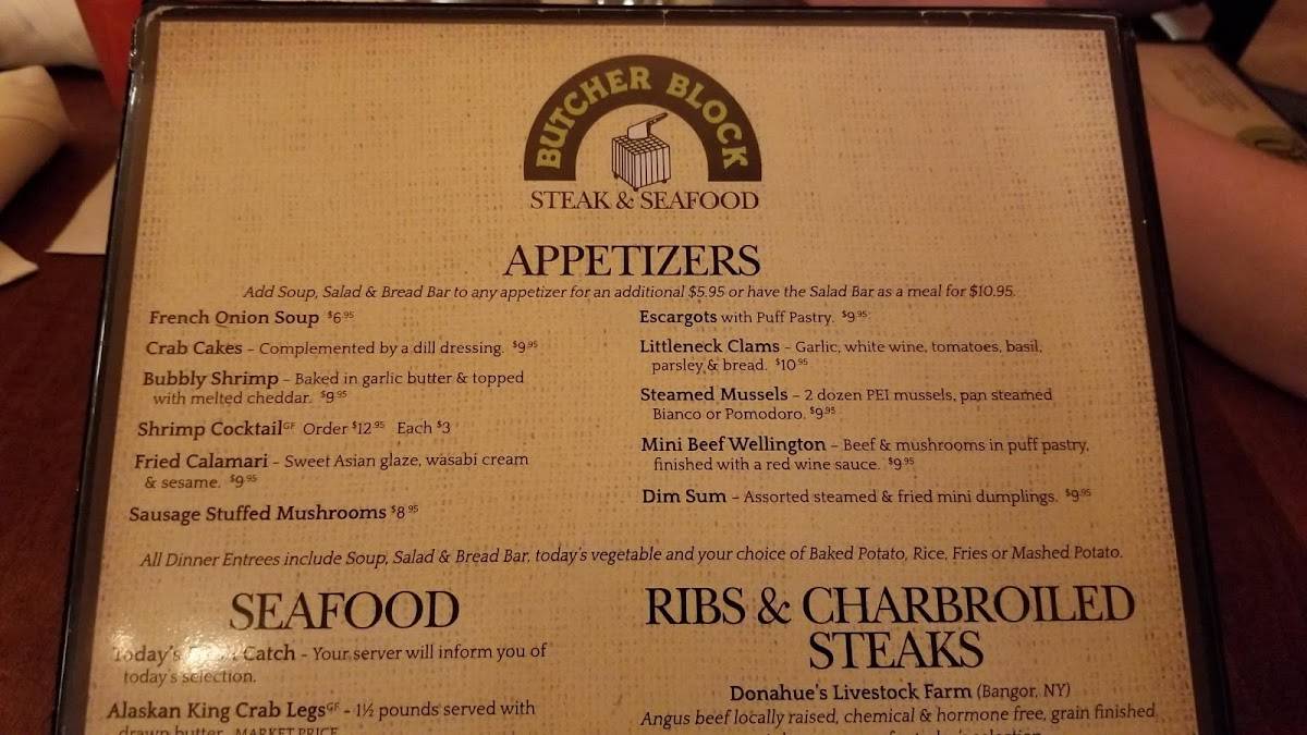 Menu at Butcher Block pub & bar, Plattsburgh