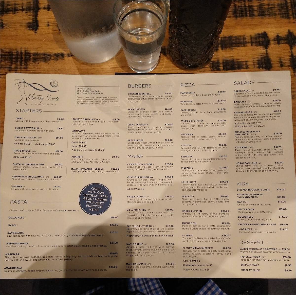 Menu at Plenty Views Bar Restaurant, Plenty