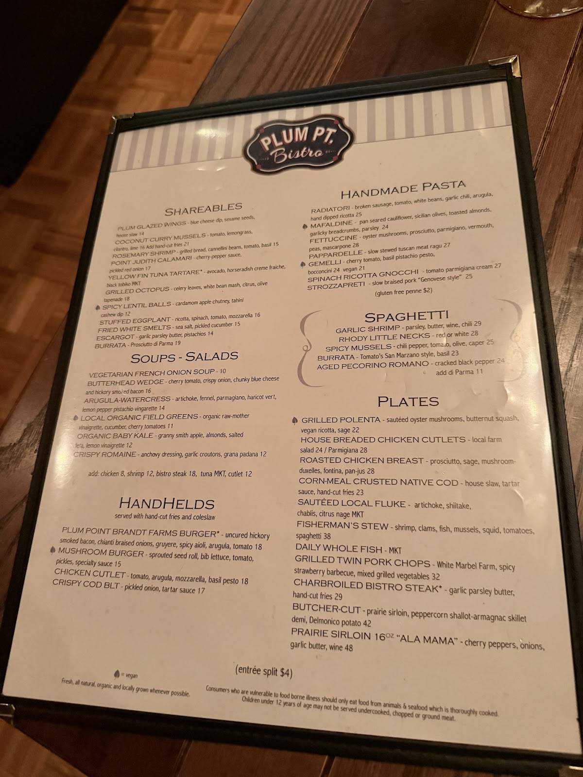 Menu at Plum Pt. Bistro restaurant, North Kingstown