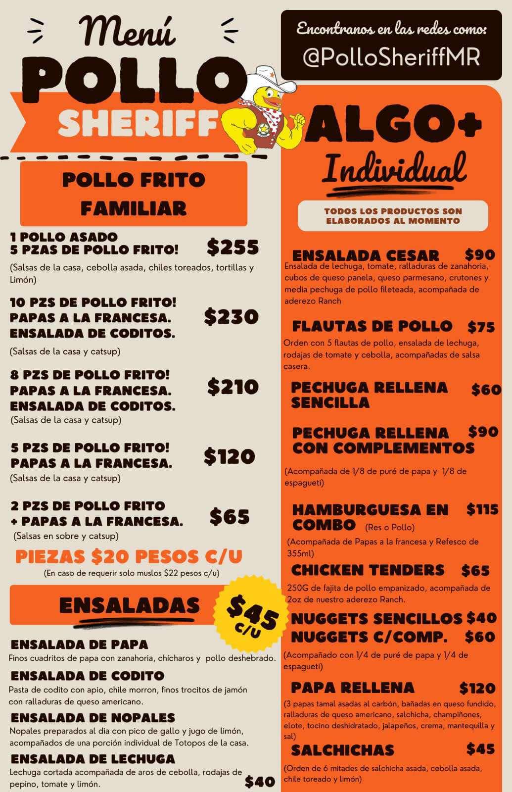 Carta del restaurante Pollo Sheriff, Saltillo, Calz. Emilio Carranza 720