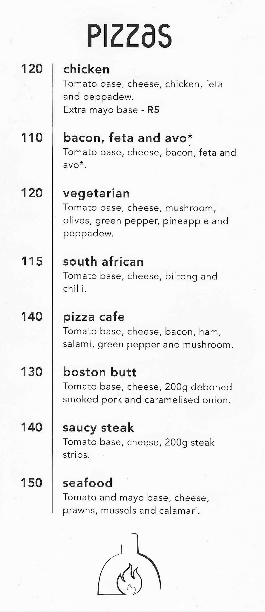 Menu at Pollock's Pizza Cafe, George