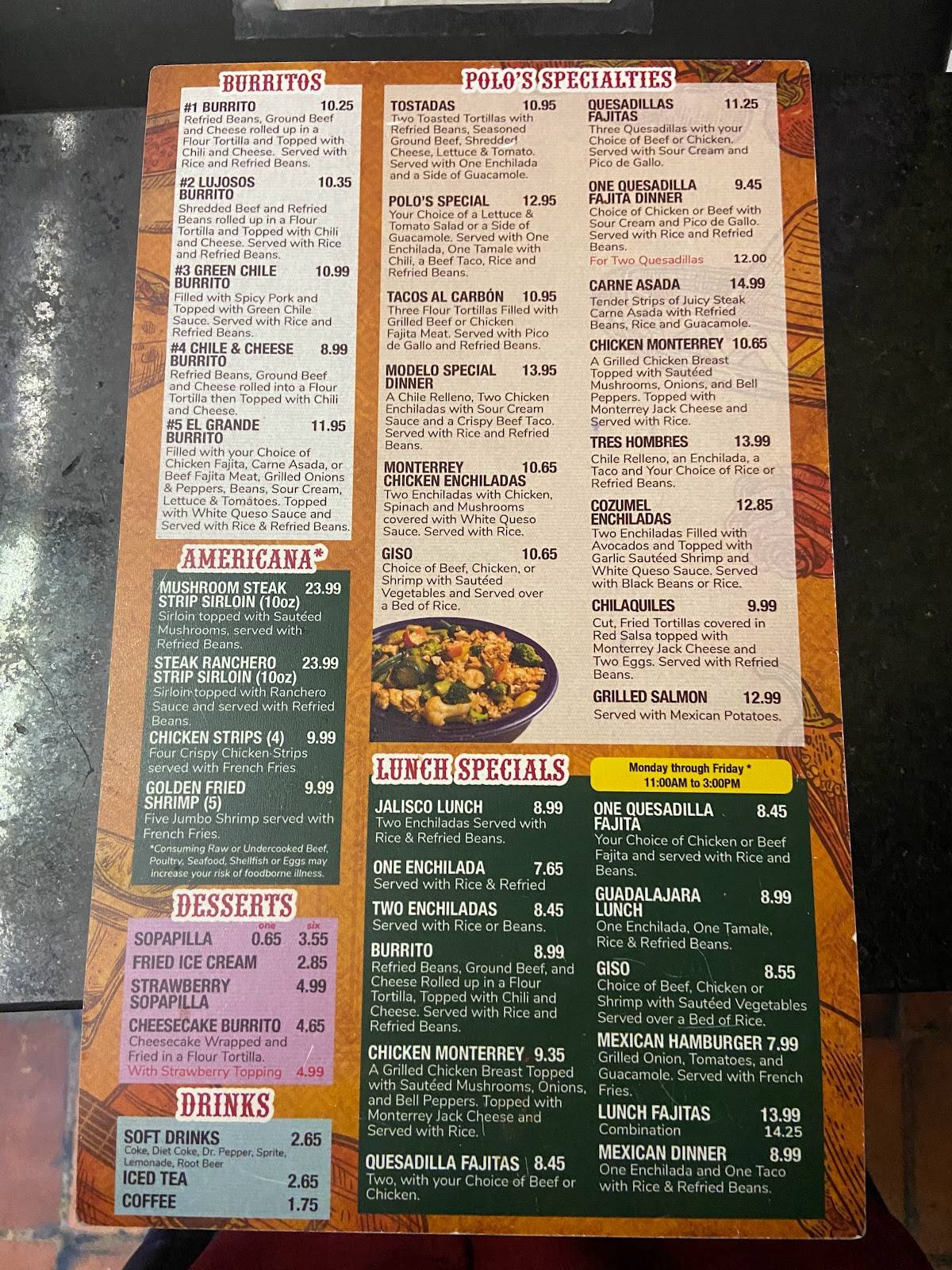 Menu at Polo's Authentic Mexican Restaurant, Ada