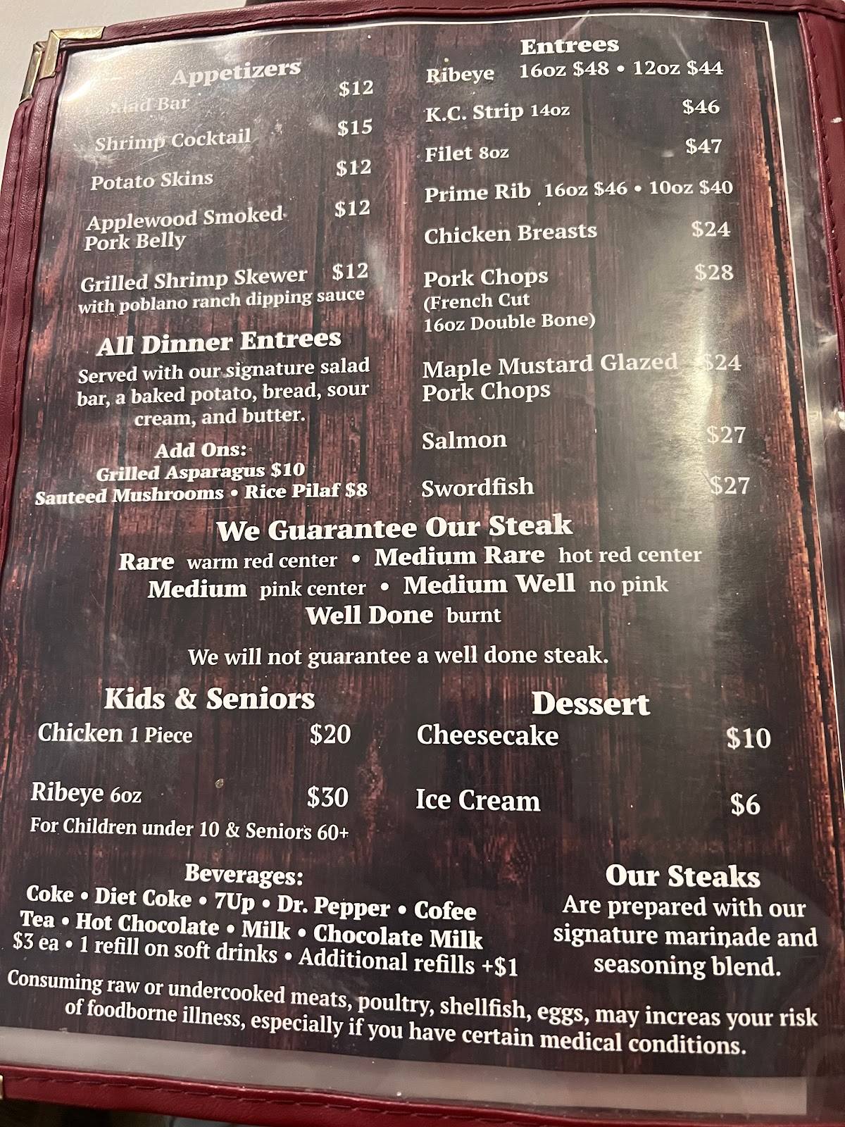Menu at Rusty Barrell Supper Club Inc, Ponca City