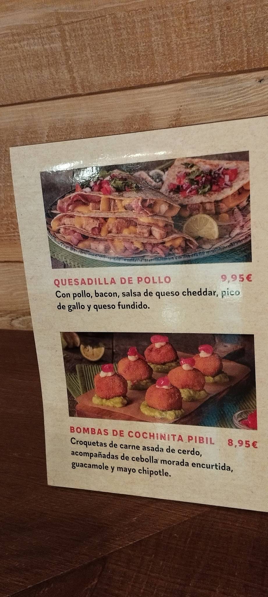 Carta del restaurante Don G, Ponferrada