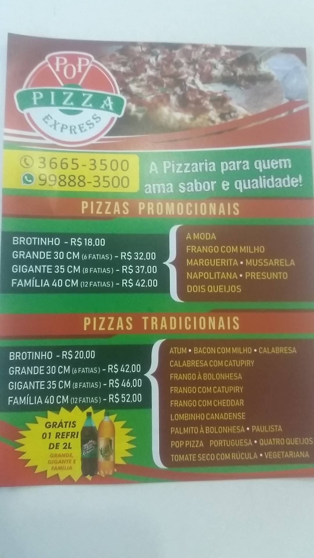 Menu em Pop Pizza restaurante, Pedro Leopoldo