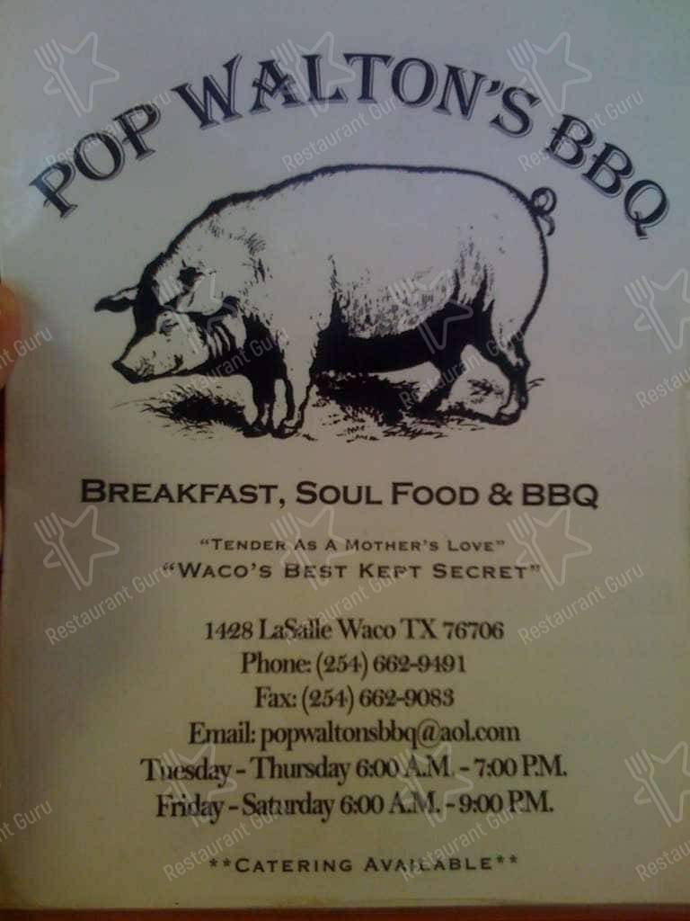 Carta de barbacoa Pop Walton's, Waco