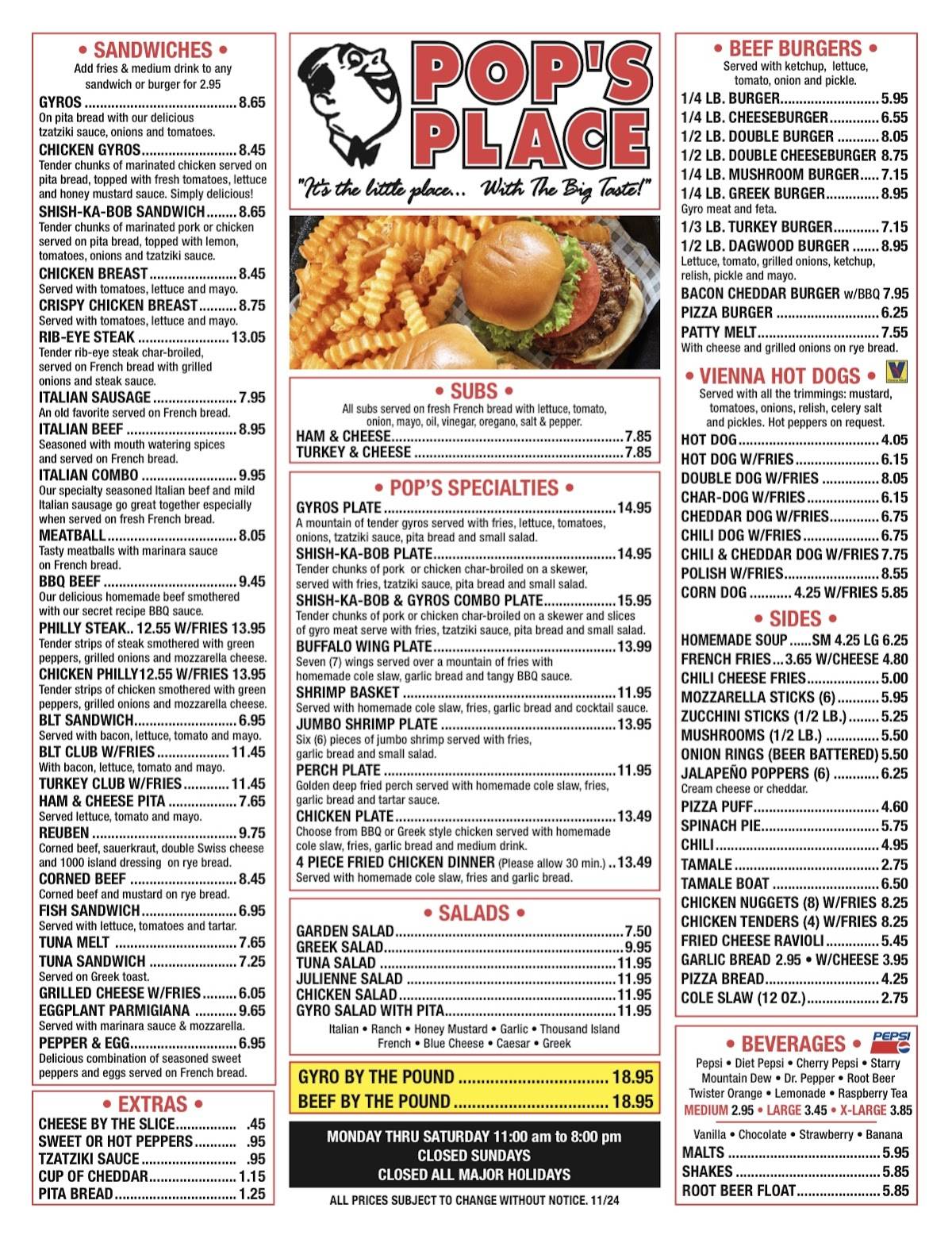 Menu at Pop's Place Fast Food, River Grove, Grand Ave