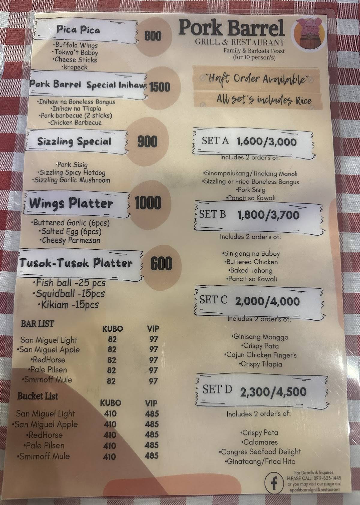 Menu at Pork Barrel - Kalayaan, Quezon City, 92 Kalayaan Ave