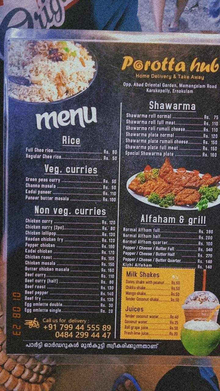 Menu at Porotta hub - Best Nool porotta - variety porota kizhi parotta ...