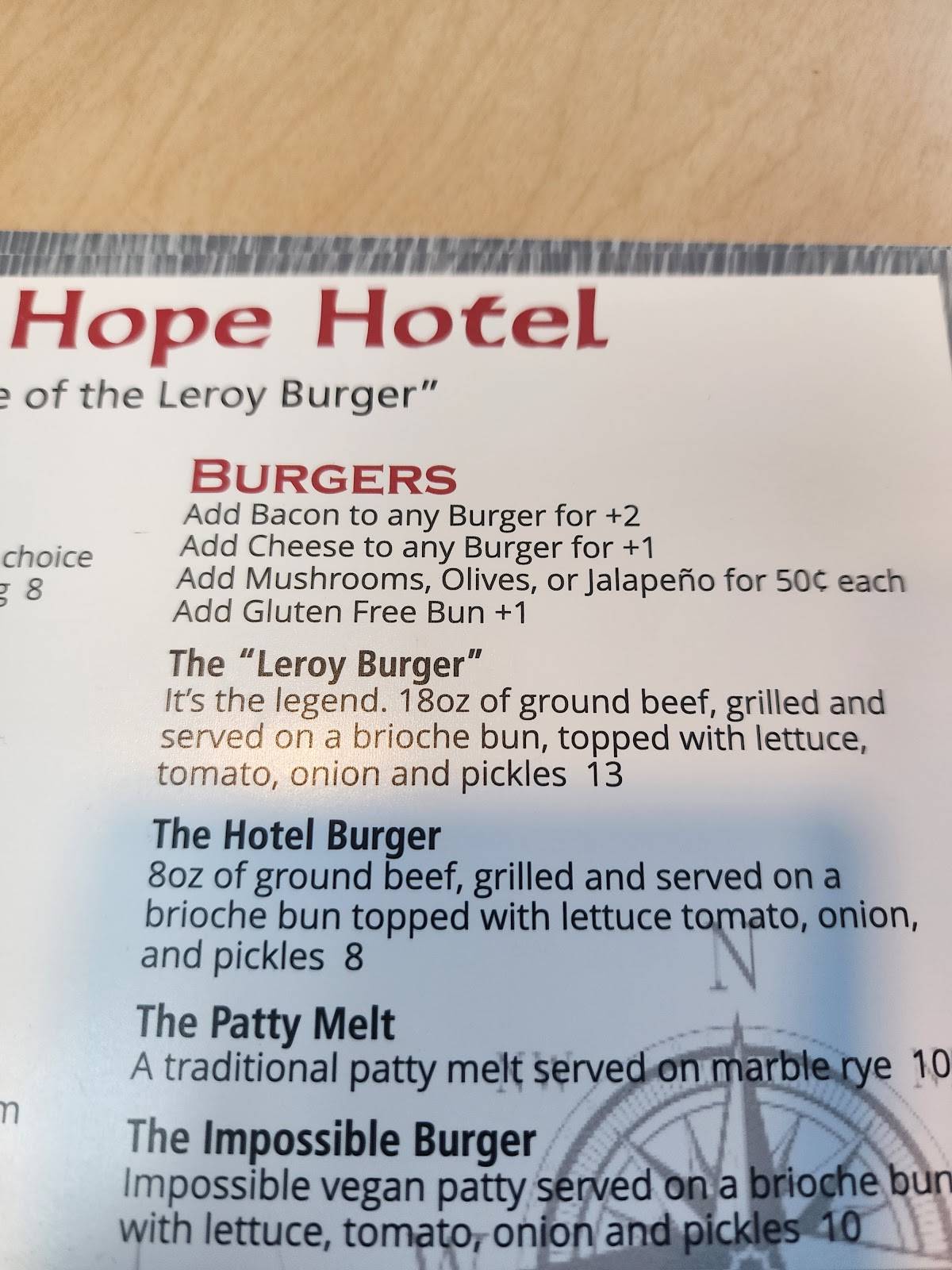 Menu at Port Hope Hotel pub & bar, Port Hope
