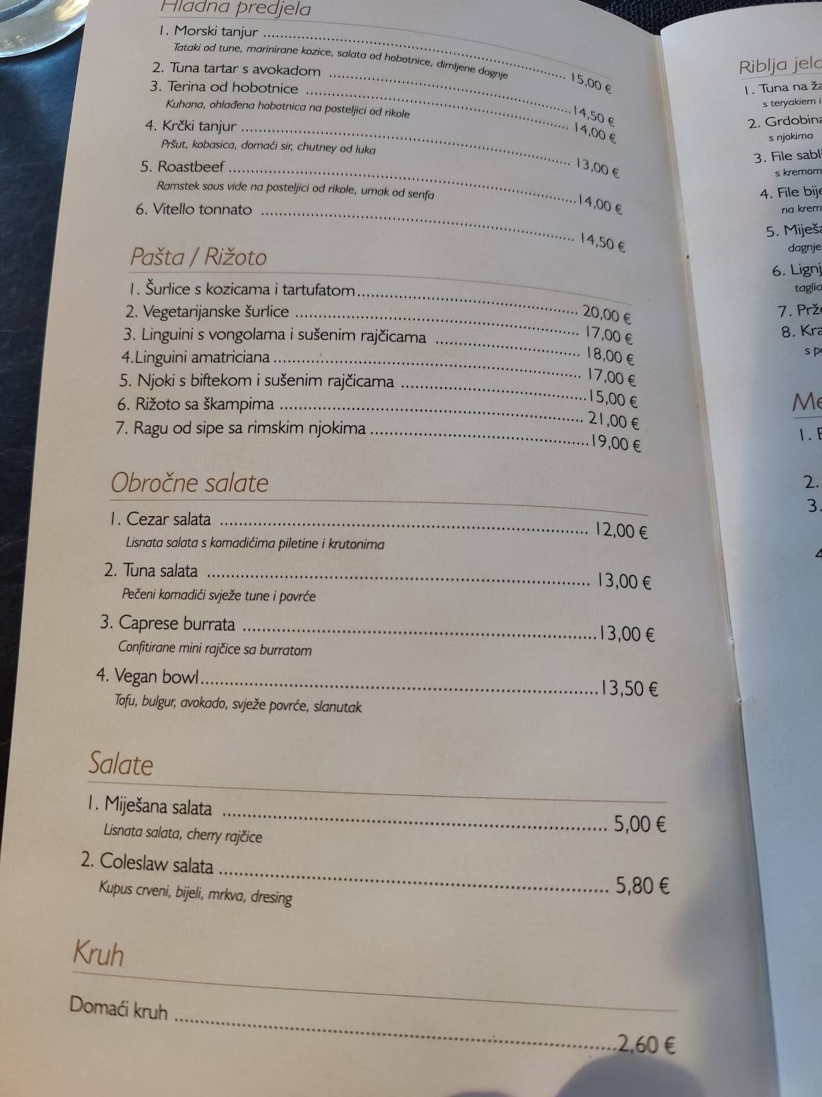 Menu at Portella Krk- restaurant, Krk