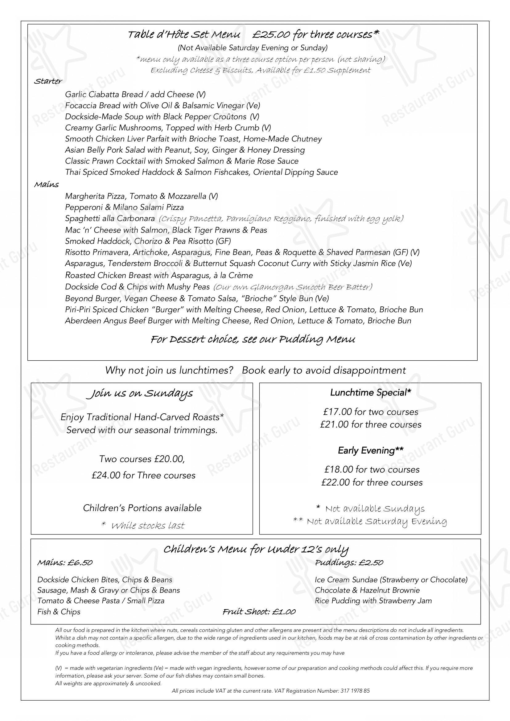 Menu at Dockside bar & grill, Porthcawl