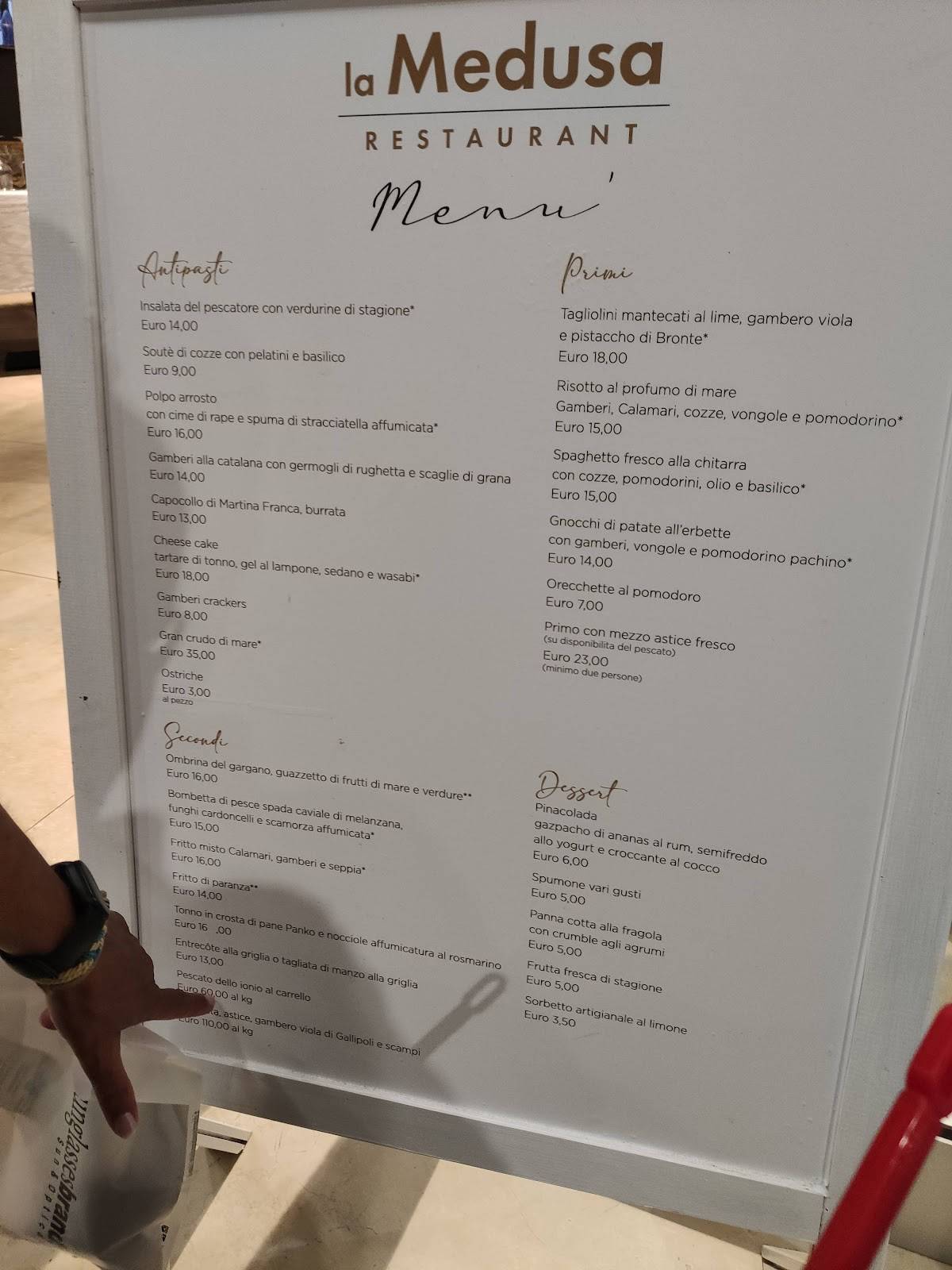 Menu au Ristorante La Medusa, Porto Cesareo